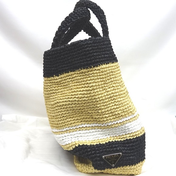 Prada | Bags | Prada Tote Bag Logo Large Raffia Natural Black | Poshmark